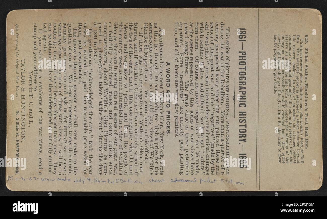 Picket Station, Blackburn's Ford, Bull Run. The Robin G. Stanford ...