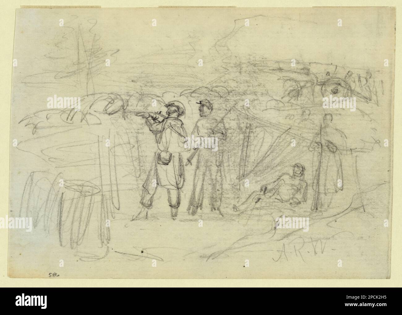 Three soldiers in a rifle pit. Morgan collection of Civil War drawings ...
