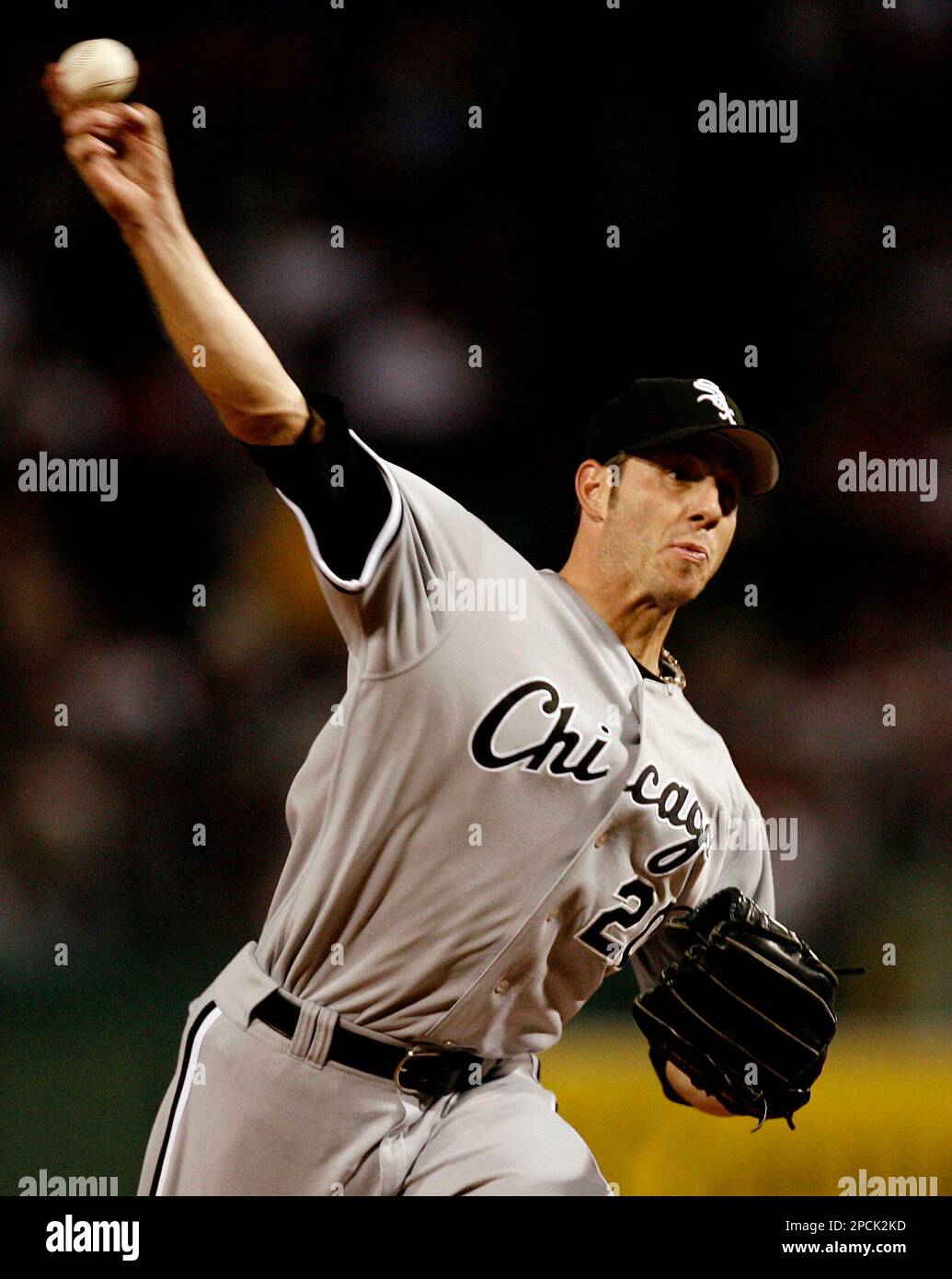 Chicago White Sox pitcher Jon Garland delivers to Boston Red Sox' Mark ...