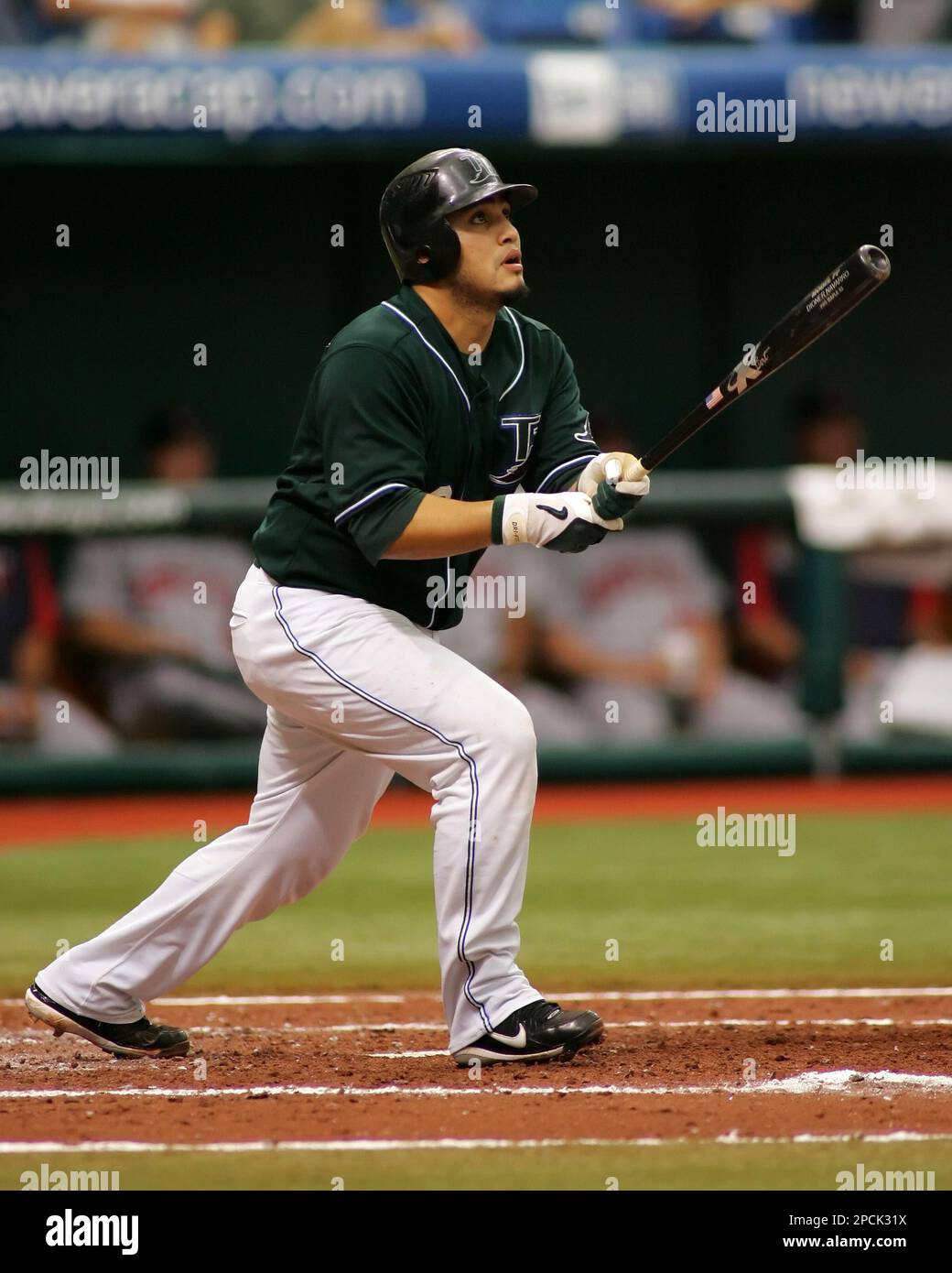 Tampa Bay Devil Rays' Dioner Navarro watches his fifth inning solo home ...