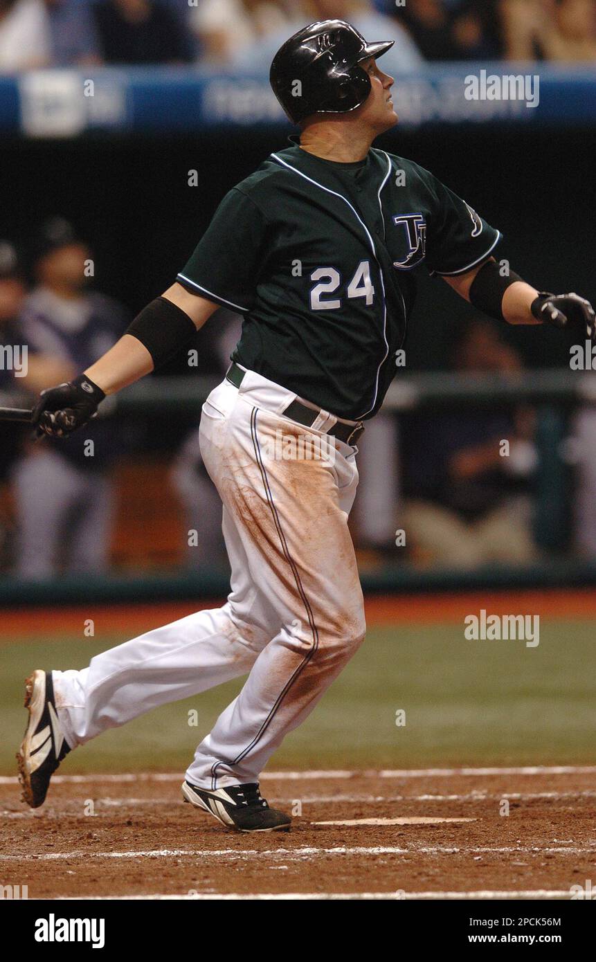Tampa Bay Devil Rays' Kevin Witt watches his three-run homer off ...