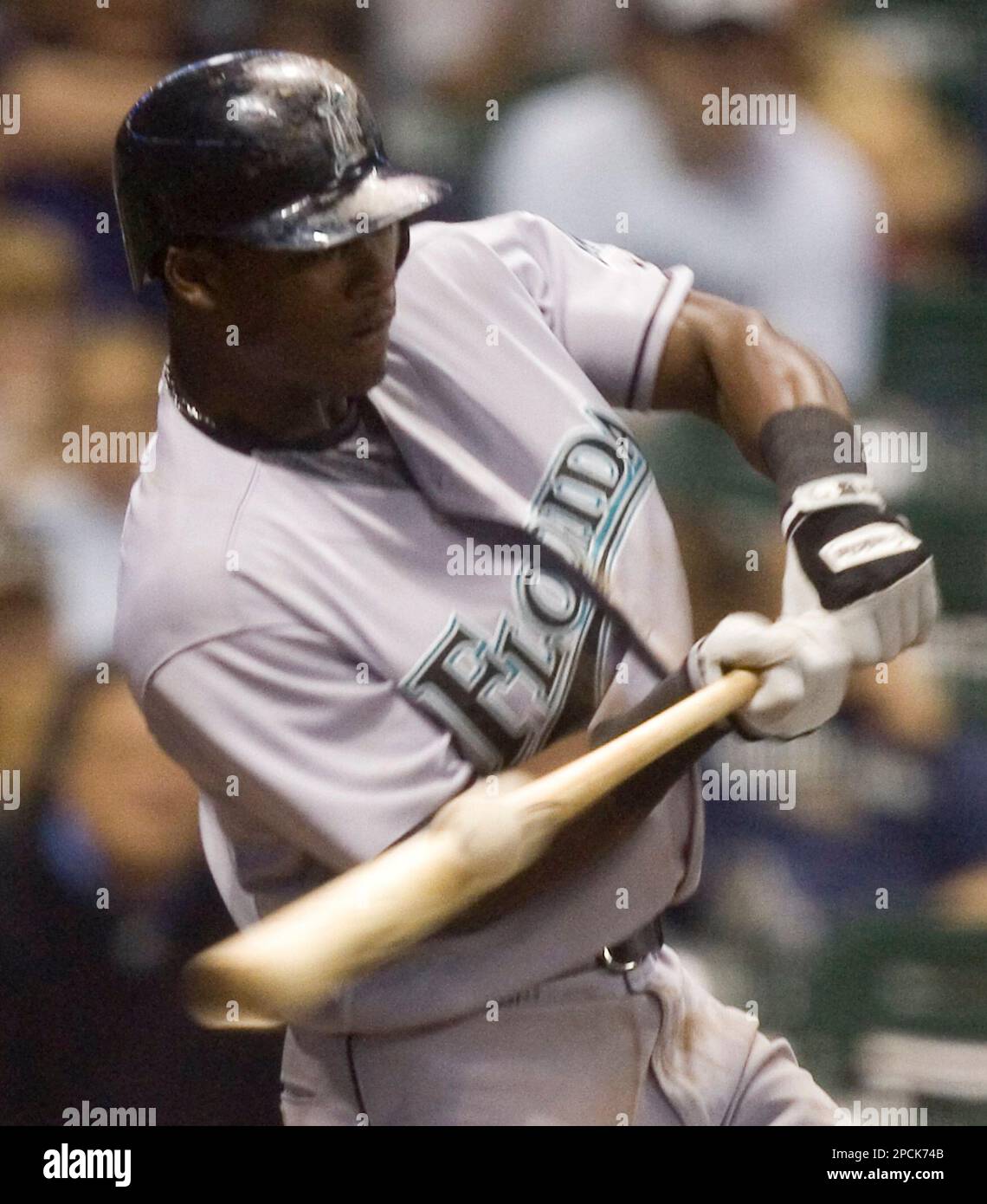 Florida Marlins' Hanley Ramirez hits a single to right field during the ...