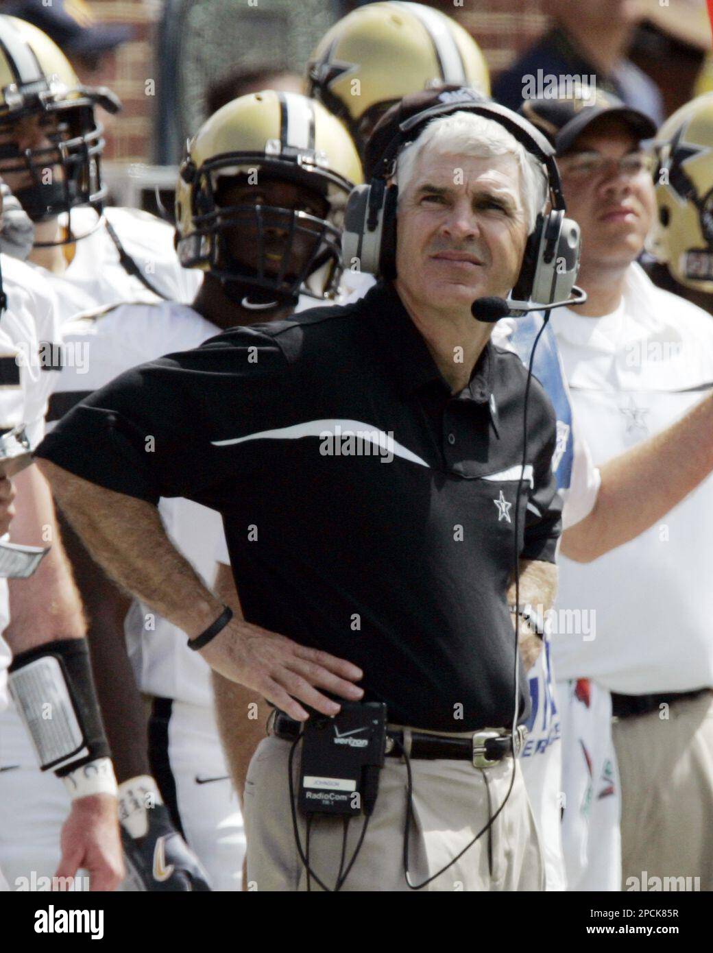 Vanderbilt head football coach Bobby Johnson looks from the sidelines ...