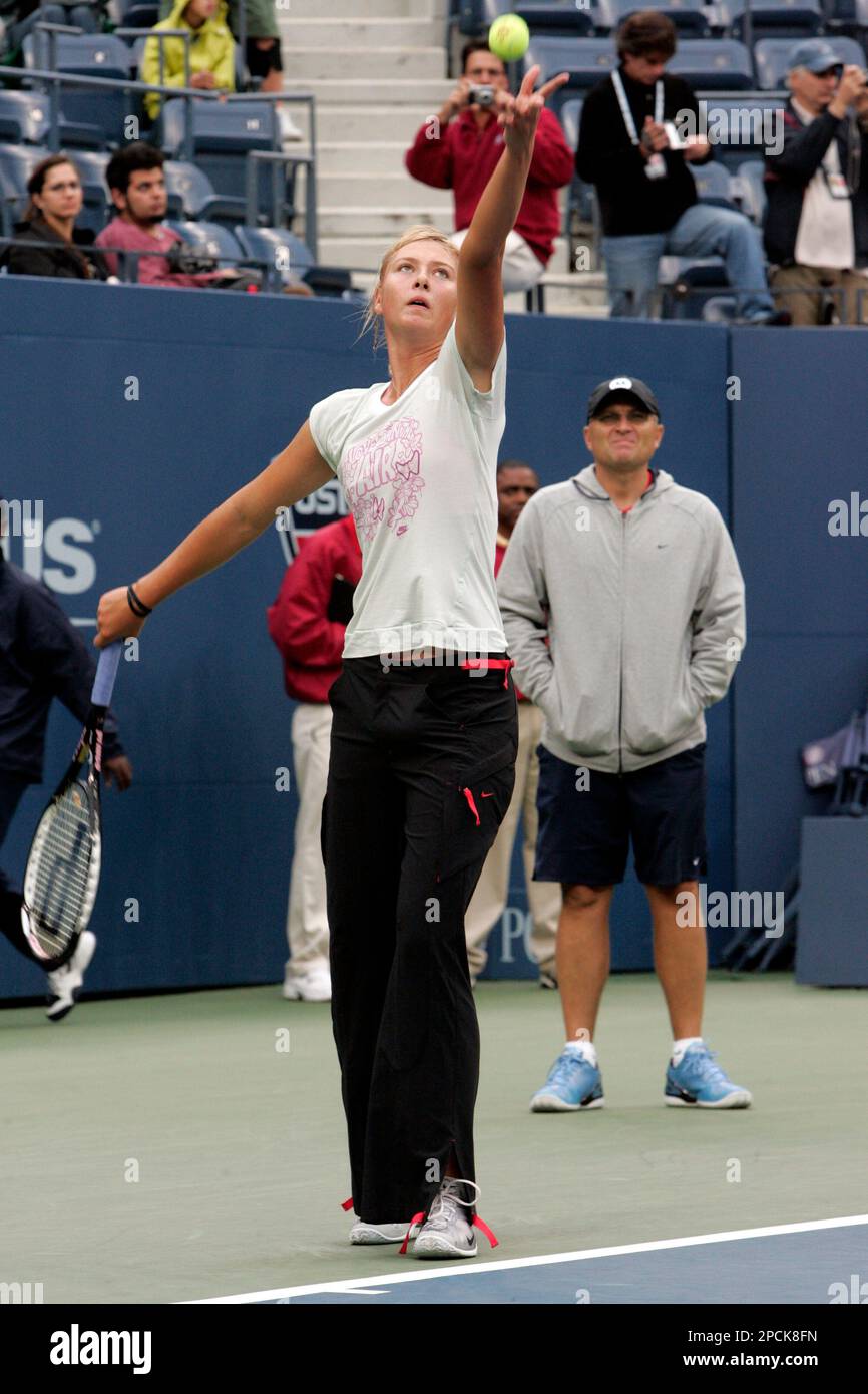 Maria Sharapova practices at Arthur Ashe Stadium as her coach and ...