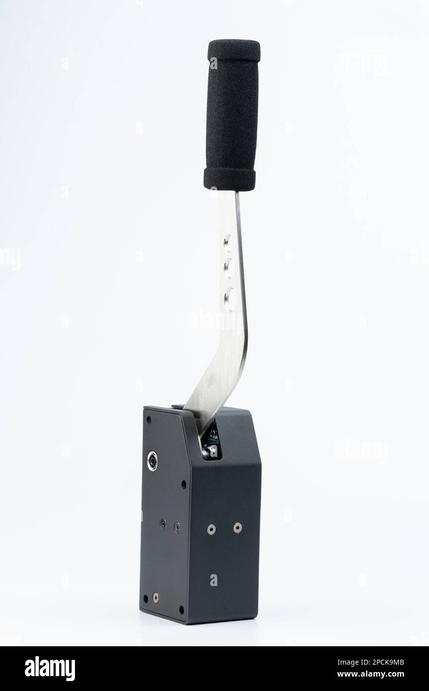 Parking hand break car part front view isolated on studio background ...