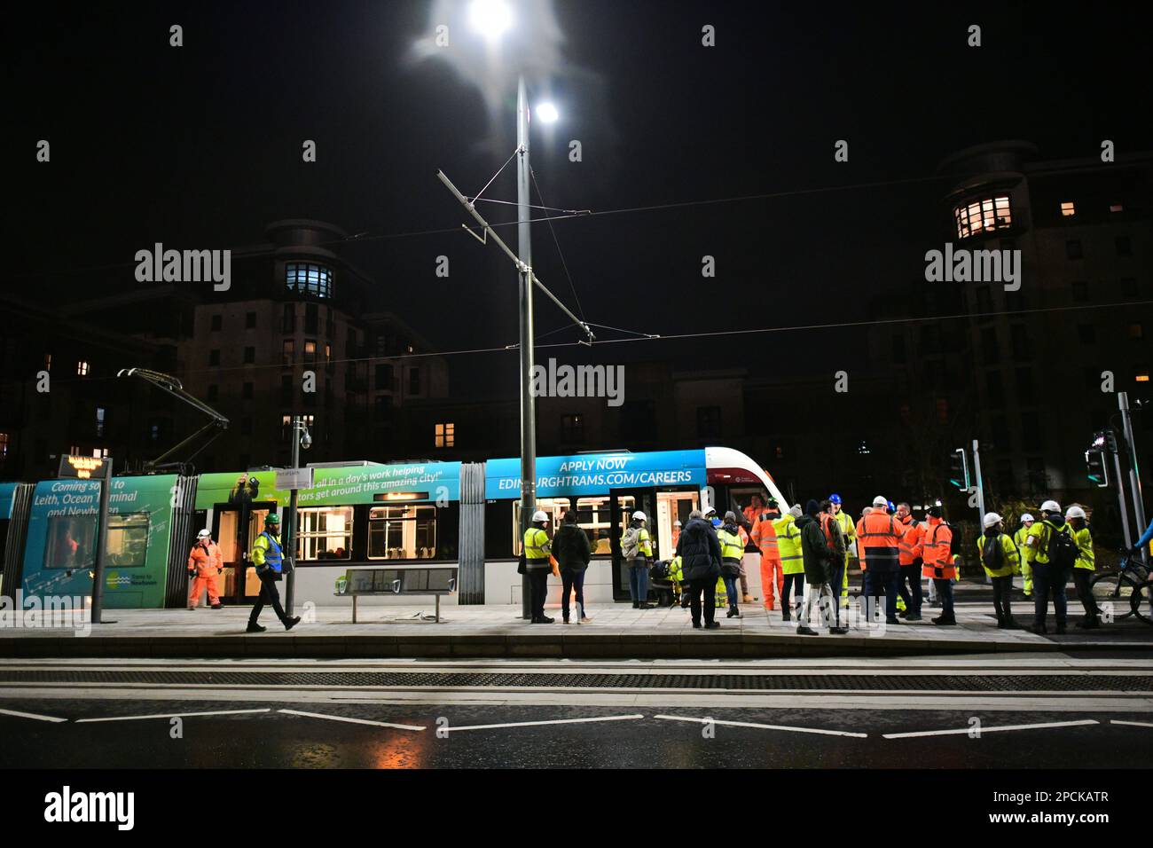 Edinburgh Scotland, UK 13 March 2023.Trams test the new track between ...