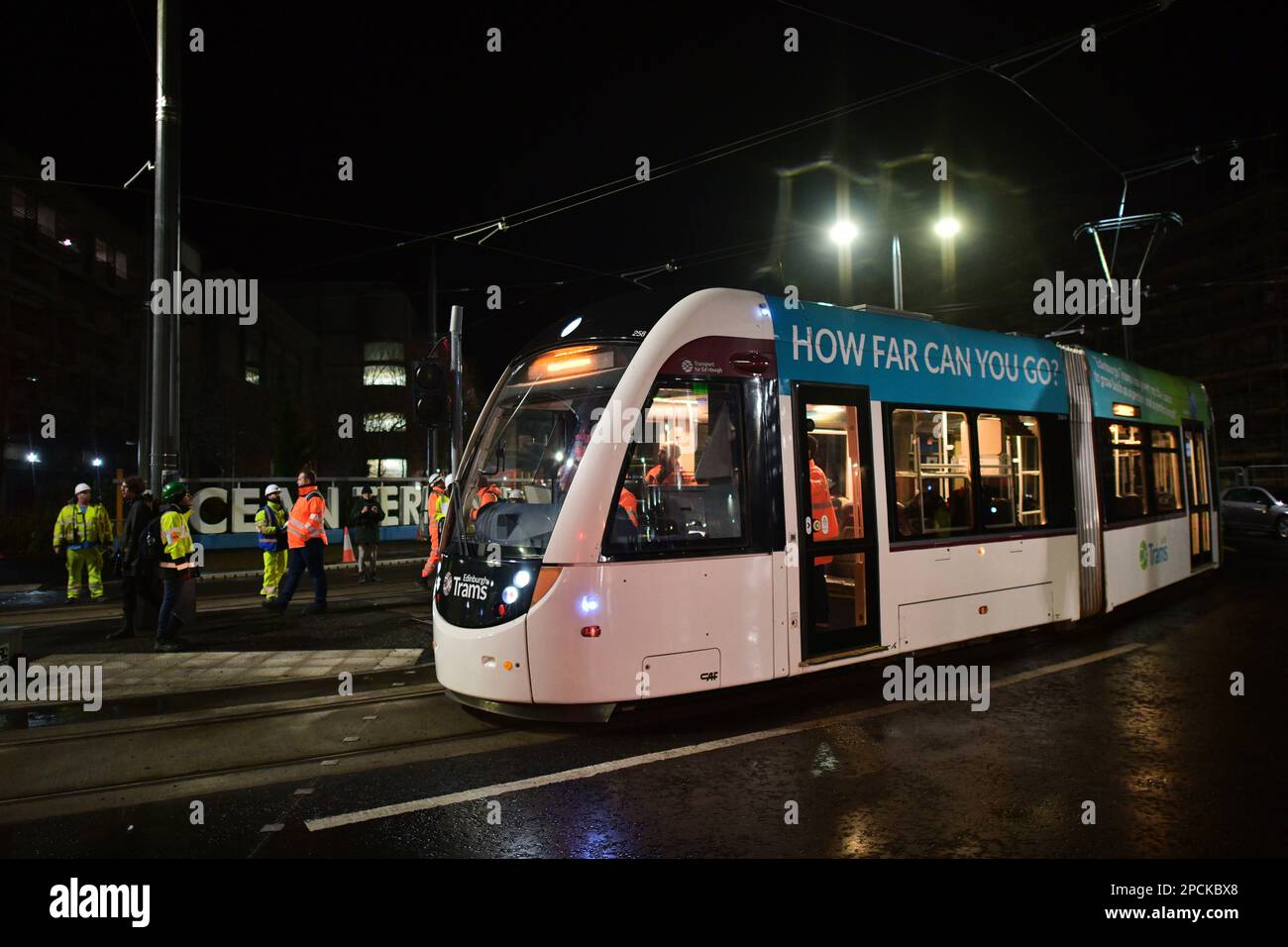 Edinburgh Scotland, UK 13 March 2023.Trams test the new track between ...