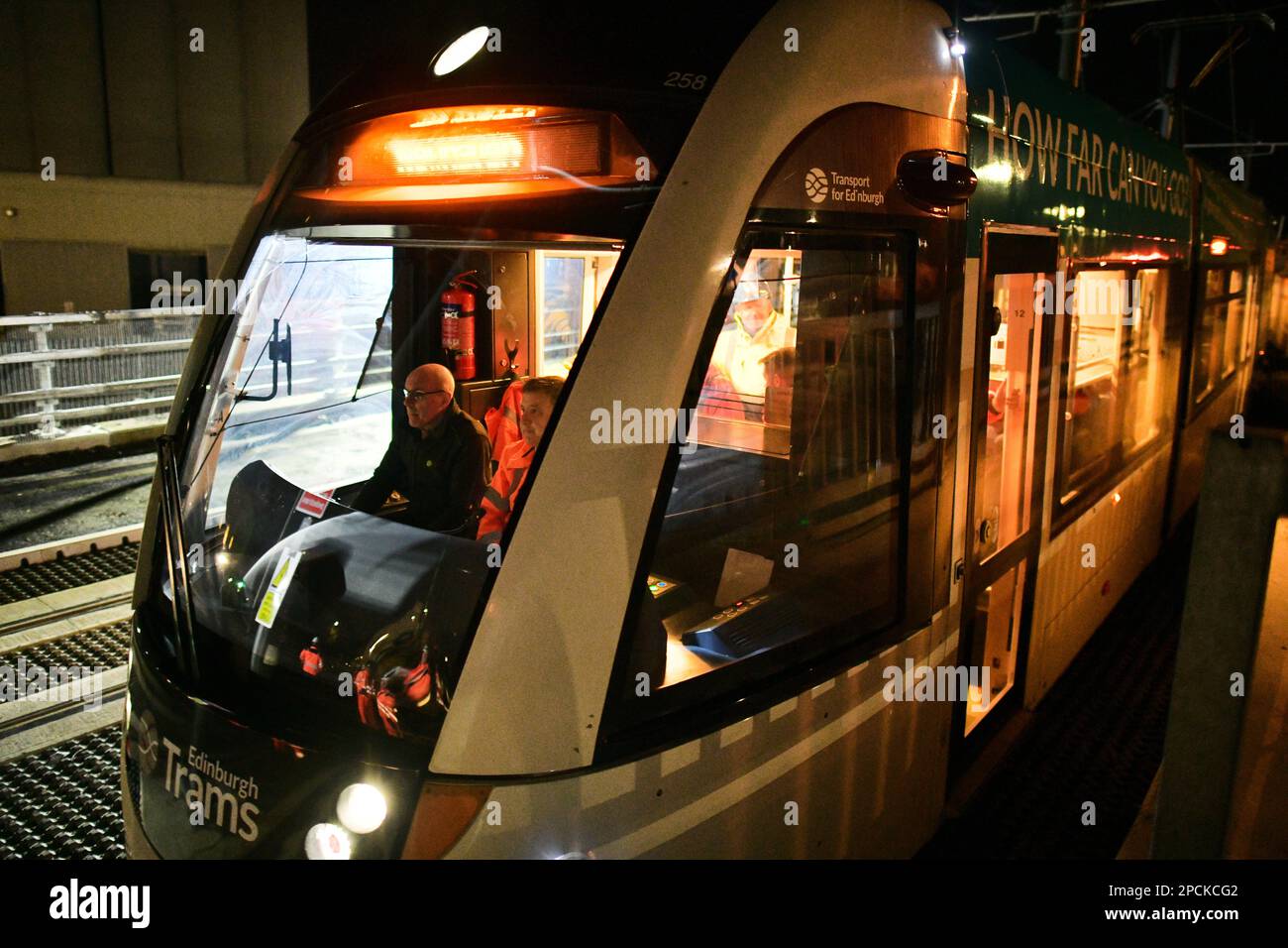 Edinburgh Scotland, UK 14 March 2023.Trams test the new track between ...