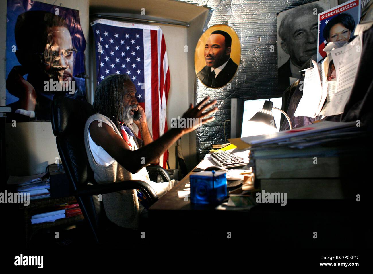 Ted Hayes, founder of the Dome Village, sits in his office in a dome ...