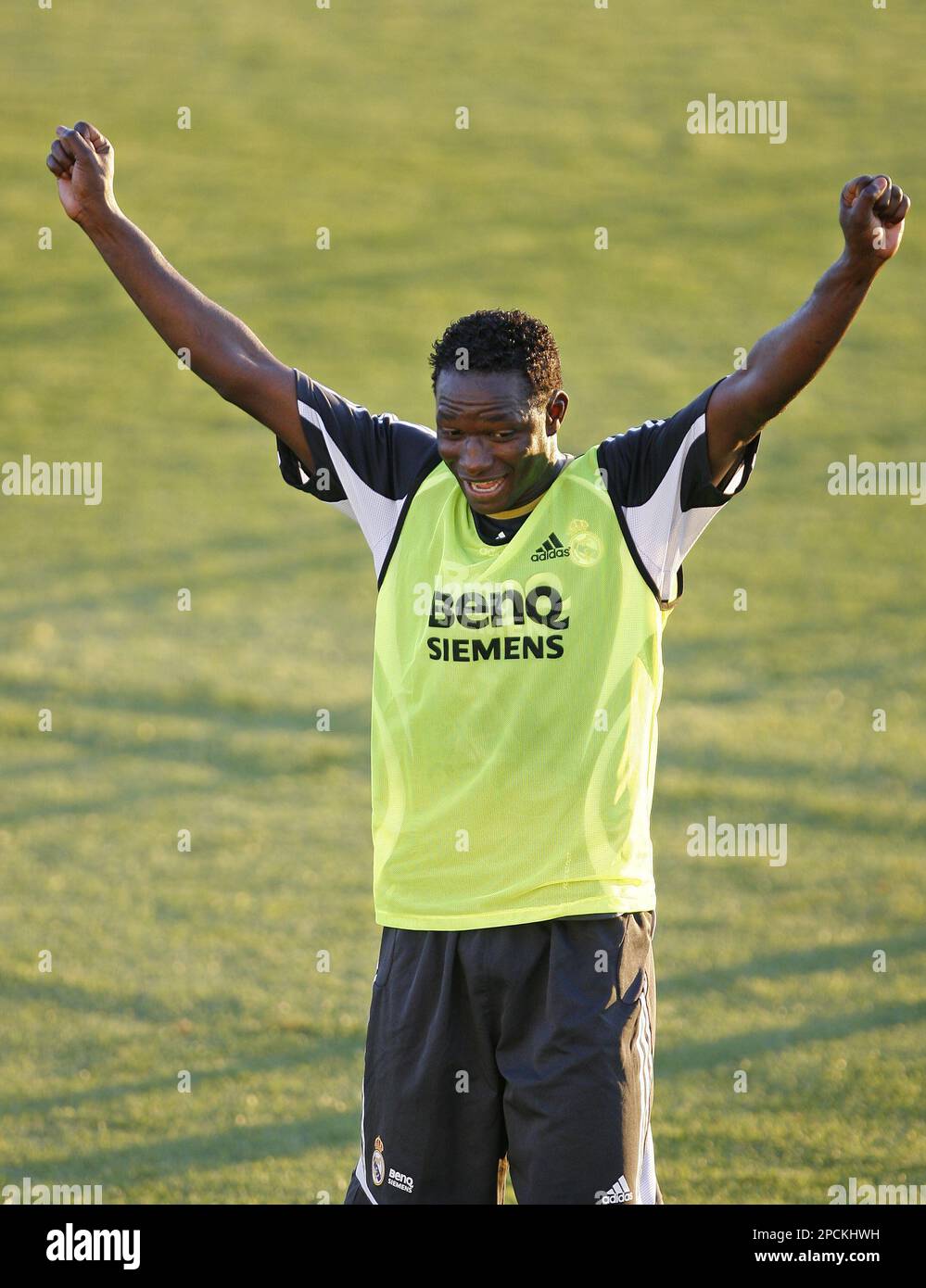 Real Madrid player Mahamadou Diarra, from Mali, gestures at the end of ...