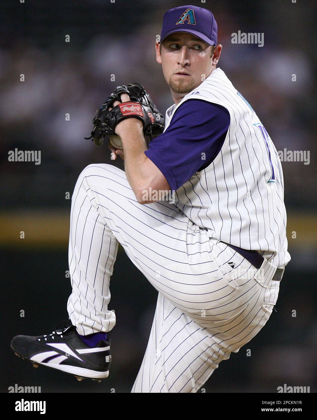 Arizona Diamondbacks pitcher Brandon Webb winds up to deliver a pitch ...