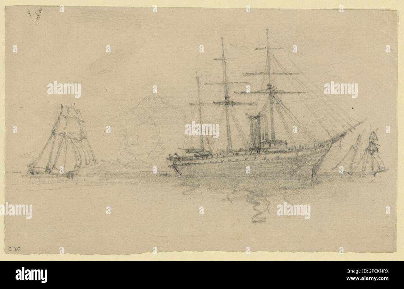 Three ships at sea. Morgan collection of Civil War drawings. Ships ...