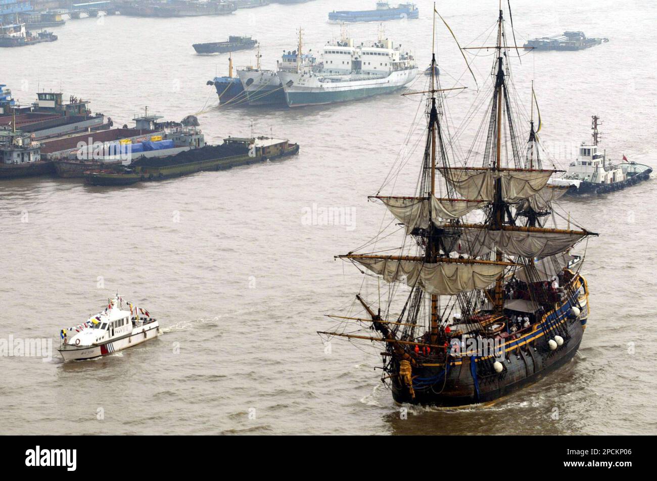 The Swedish ship Gotheborg, a reconstruction of a ship from the mid ...