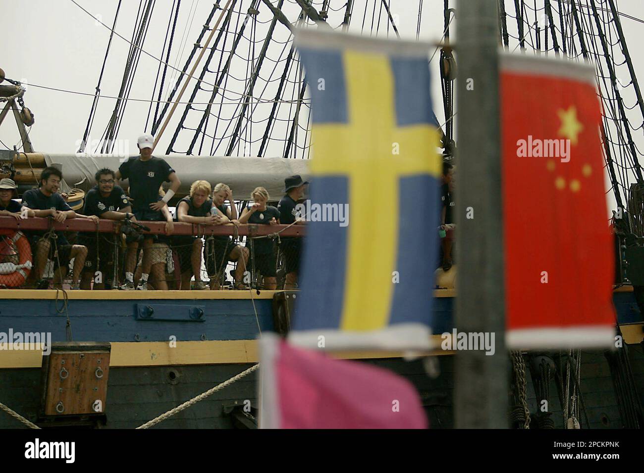 Swedish and Chinese crews of the Swedish Ship "Gotheborg, " a replica ...