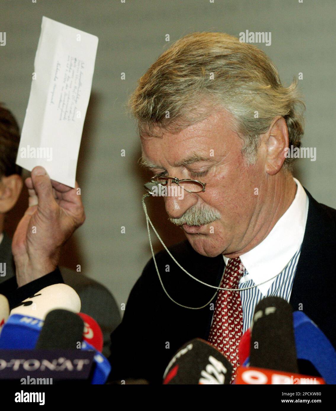 Psychologist Max Friedrich shows a statement, written by Austrian ...