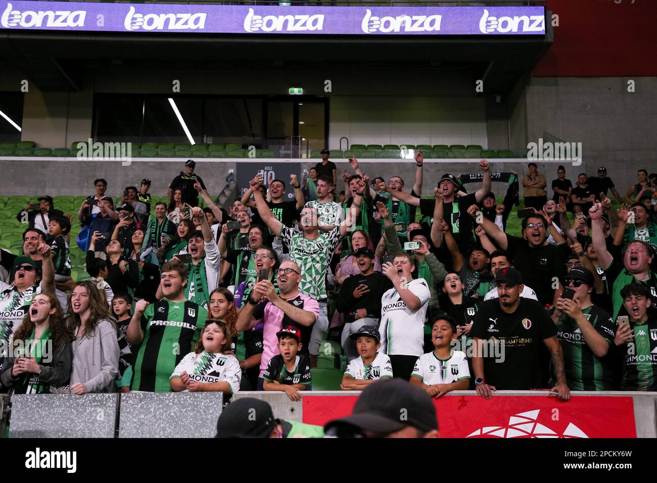 Melbourne, Australia, 13 March, 2023. Western United fans cheer during ...