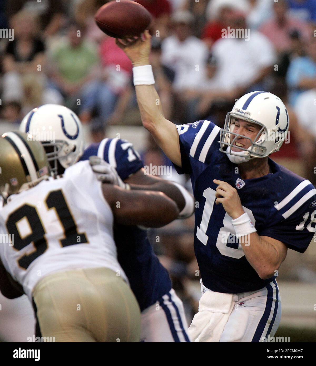 Indianapolis Colts quarterback Peyton Manning (18) throws a second ...
