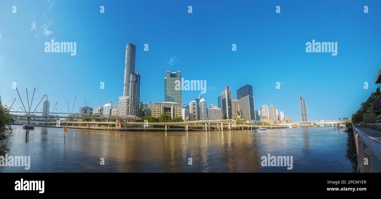 Wide view of the city of Brisbane, Queensland, Australia and the ...