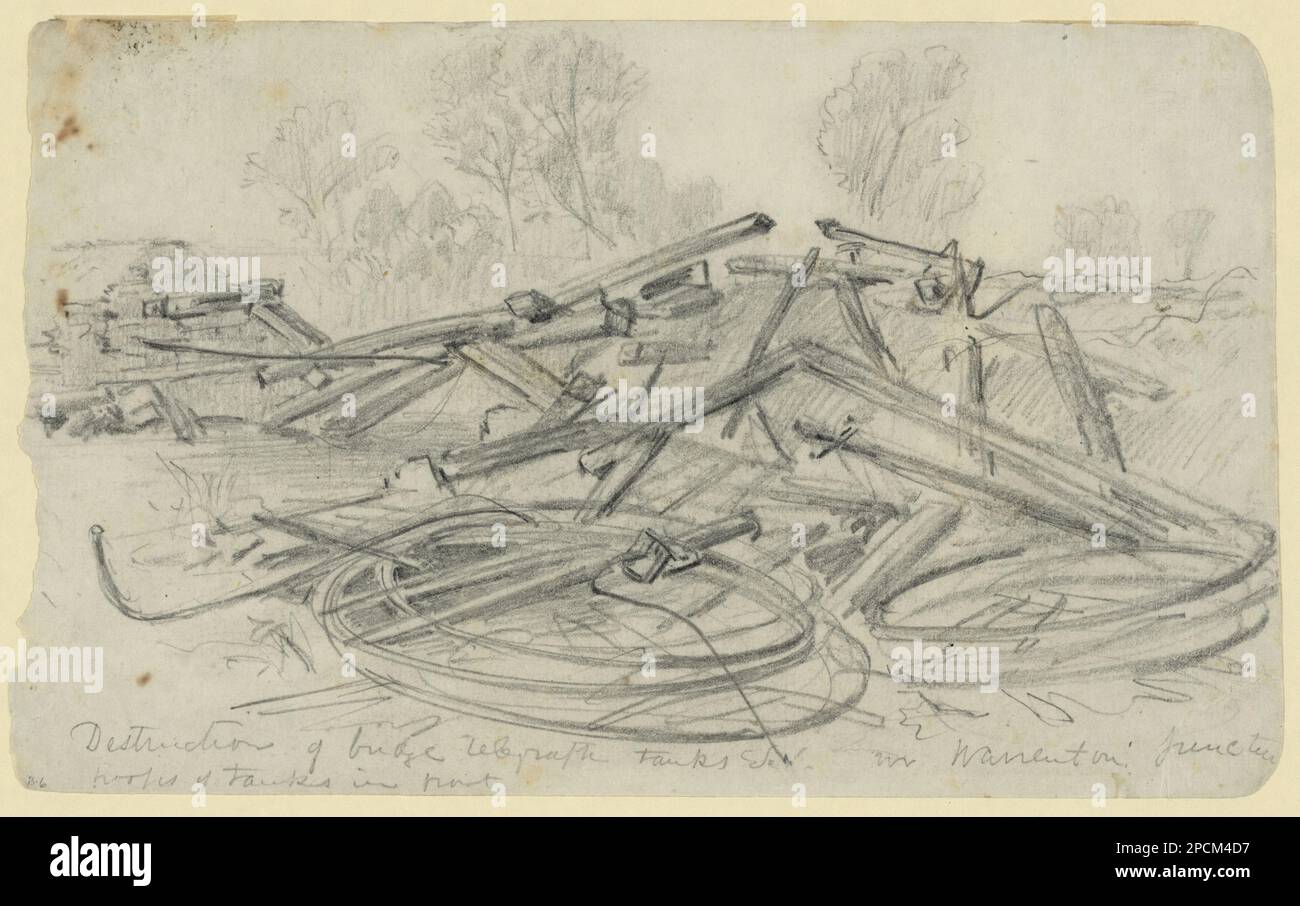 Destruction of bridge telegraph tanks Etc. in Warrenton Junction ...