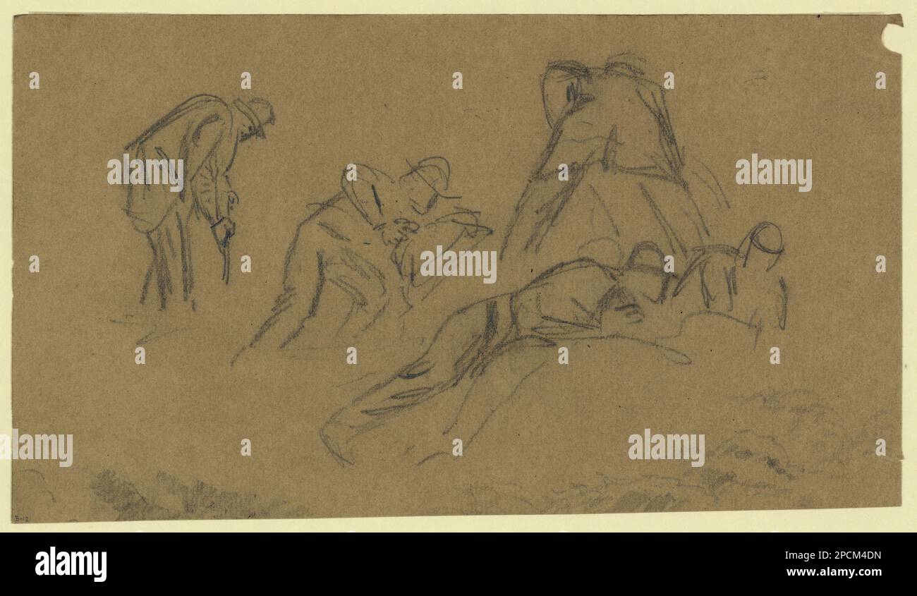 Five men digging. Morgan collection of Civil War drawings. Digging ...