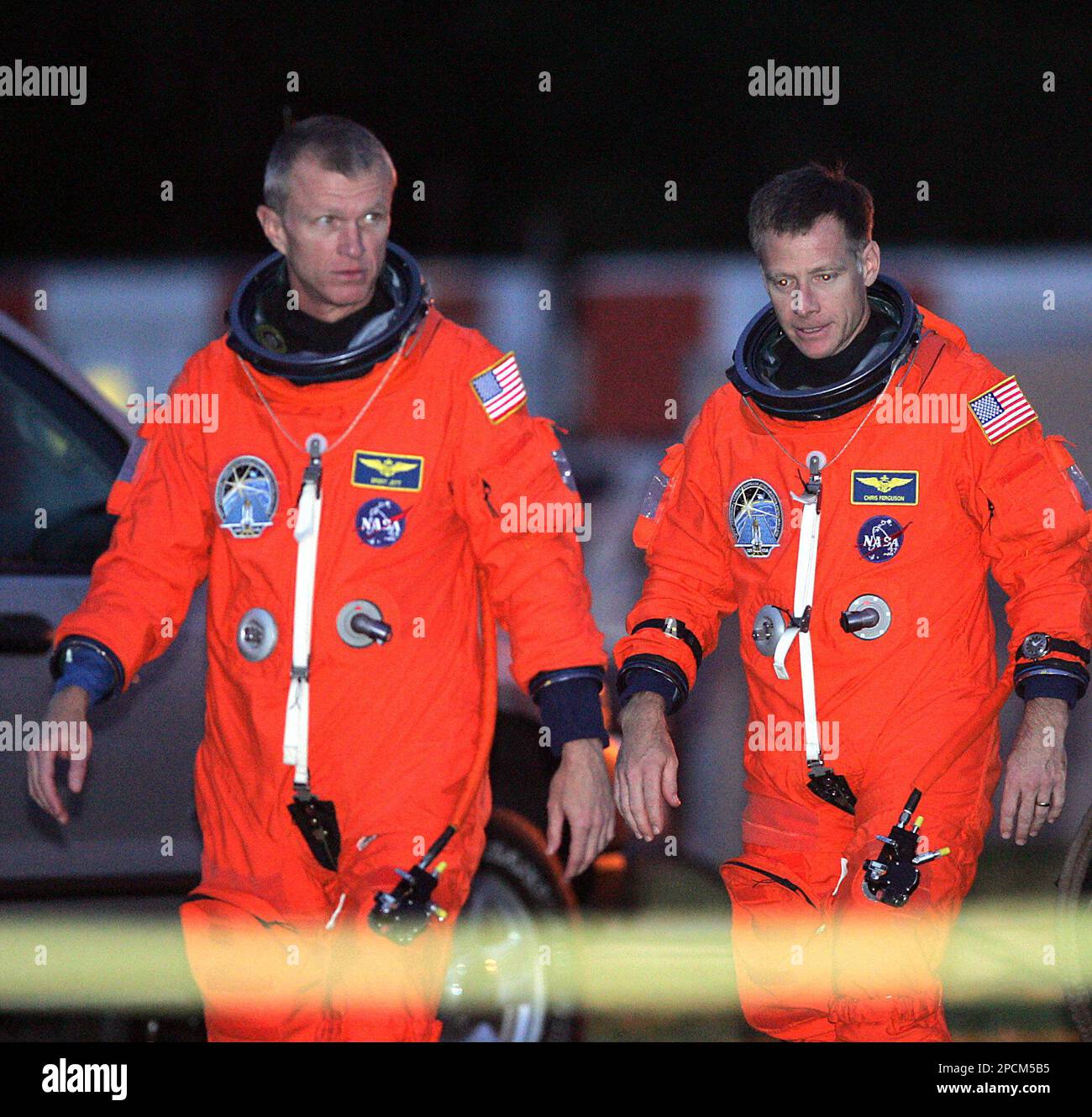 Space Shuttle Atlantis Commander Brent Jett, left, and pilot Chris ...