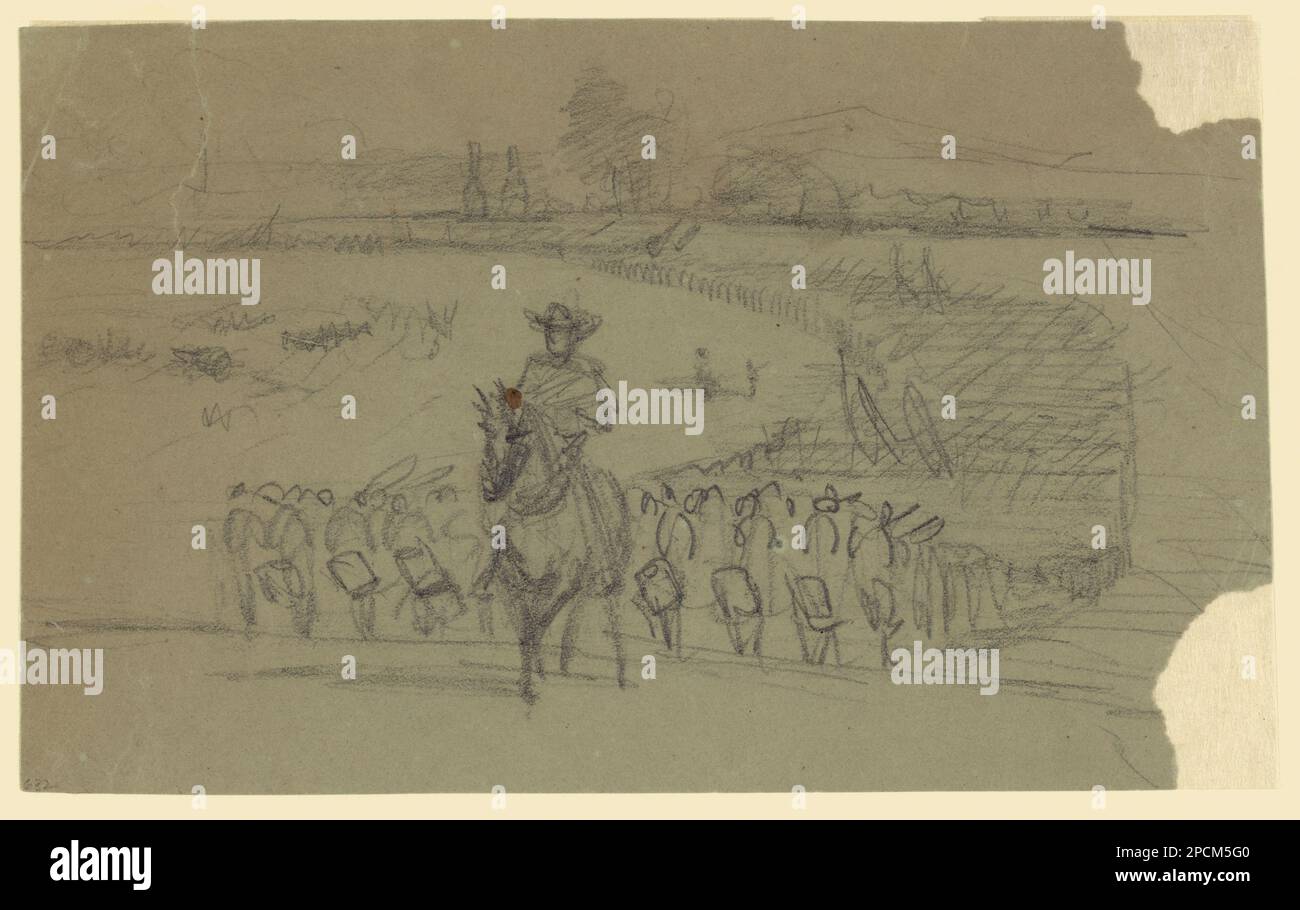 Horseman at the head of a column of infantry. Morgan collection of ...
