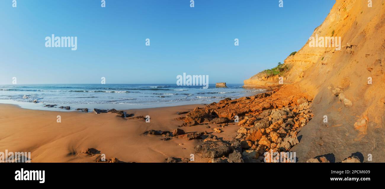 The beach and limestone cliffs at Bird Rock, Jan Juc, Surf Coast Shire ...