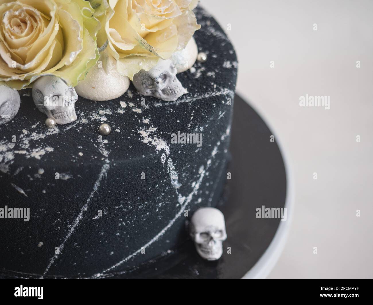 birthday black airbrush painted frosted icing cake, two real roses ...