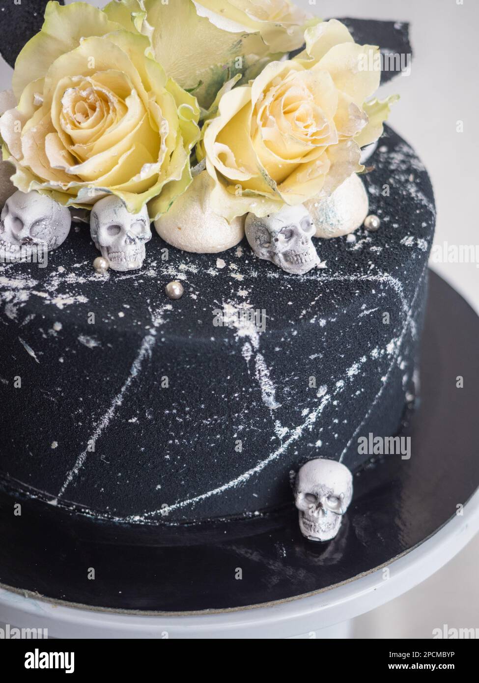 birthday black airbrush painted frosted icing cake, two real roses ...