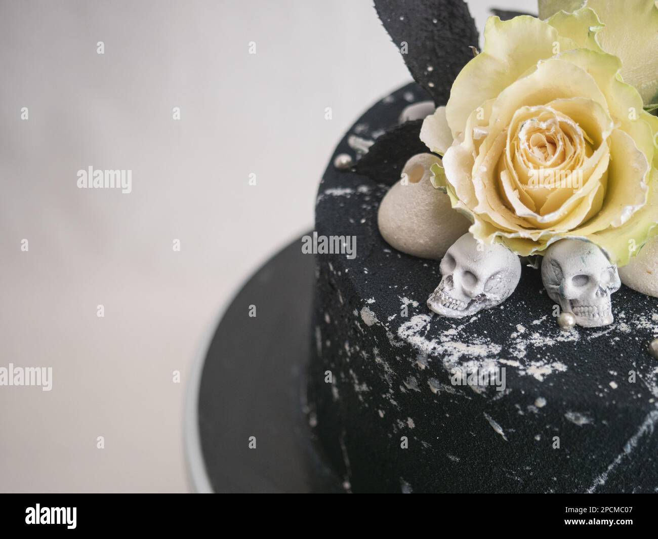 birthday black airbrush painted frosted icing cake, two real roses ...