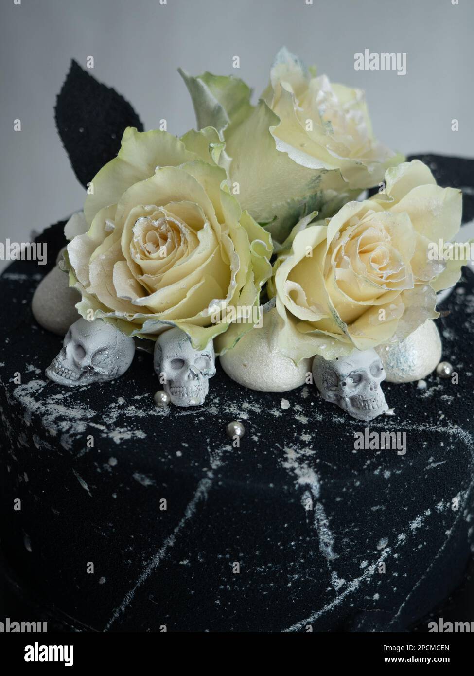 birthday black airbrush painted frosted icing cake, two real roses ...