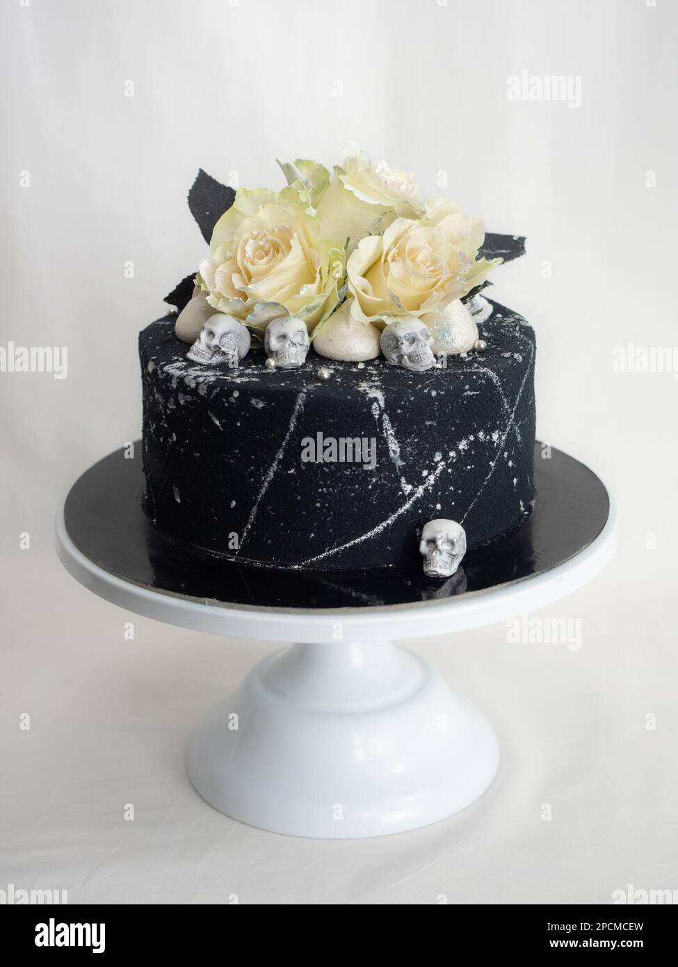 birthday black airbrush painted frosted icing cake, two real roses ...