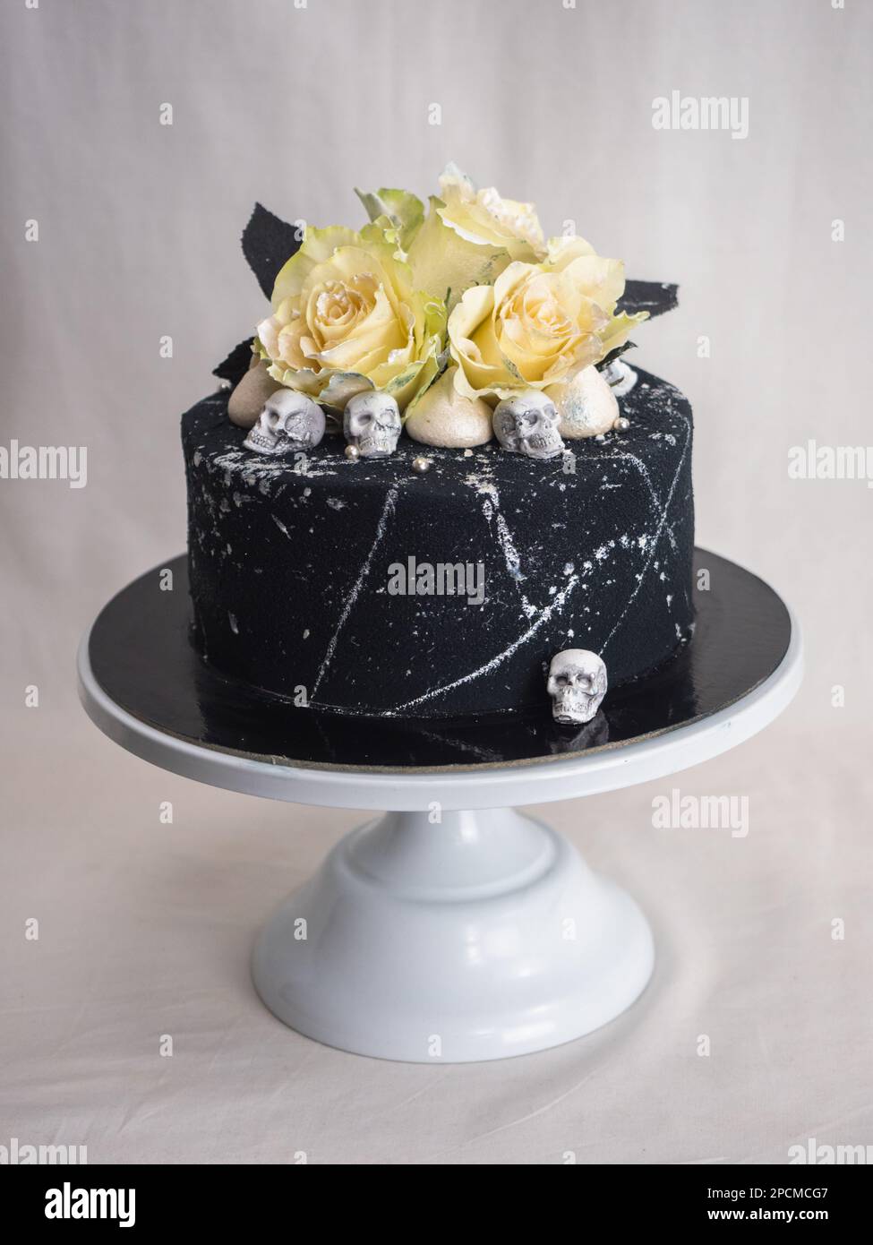 birthday black airbrush painted frosted icing cake, two real roses ...