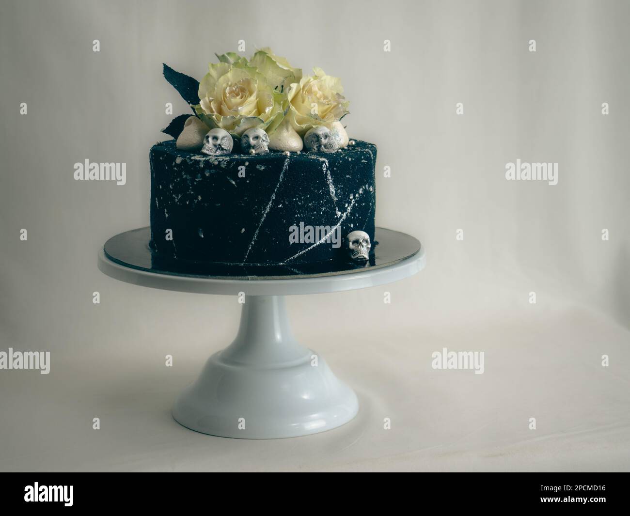 birthday black airbrush painted frosted icing cake, two real roses ...