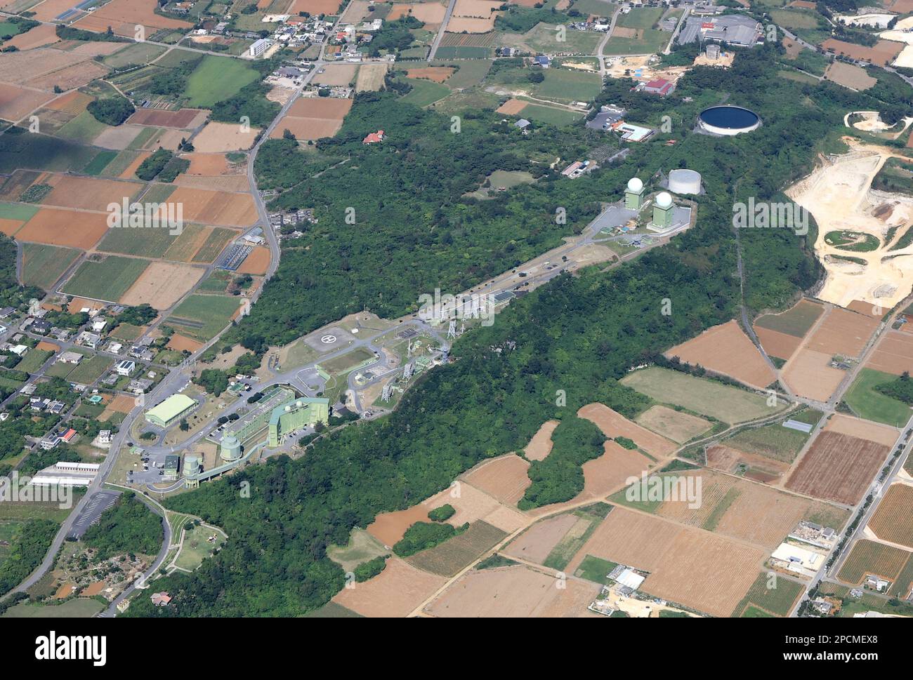 An aerial photo shows the Japan Air Self-defense Force Miyakojima Sub ...