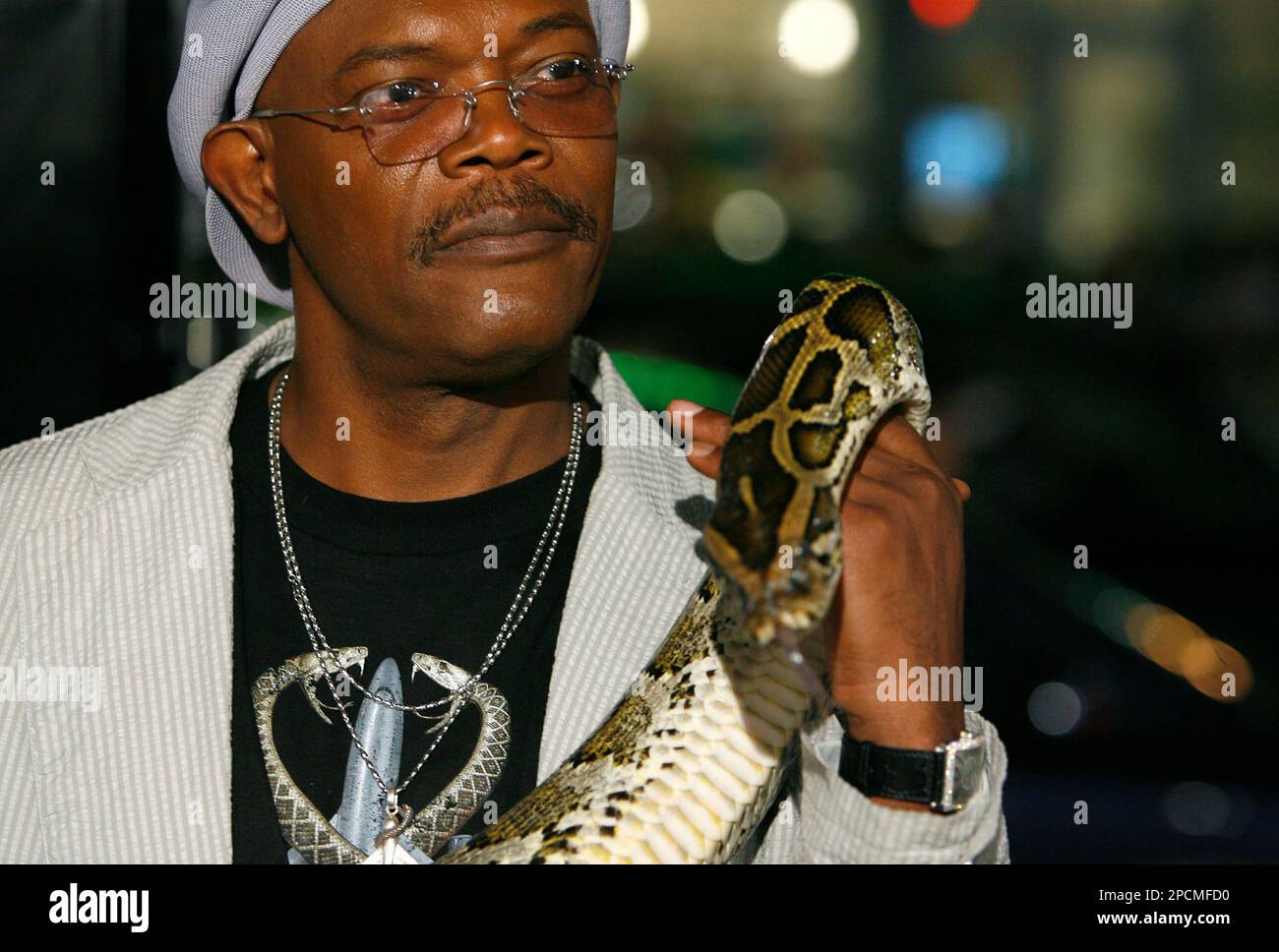 Samuel L. Jackson poses for photographers at the premiere of "Snakes on ...