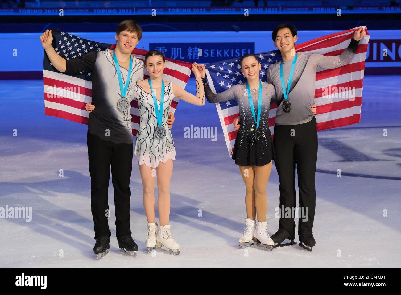 Turin, Italy. 10th Dec, 2022. (L) Sophia Baram and Daniel Tioumentsev ...