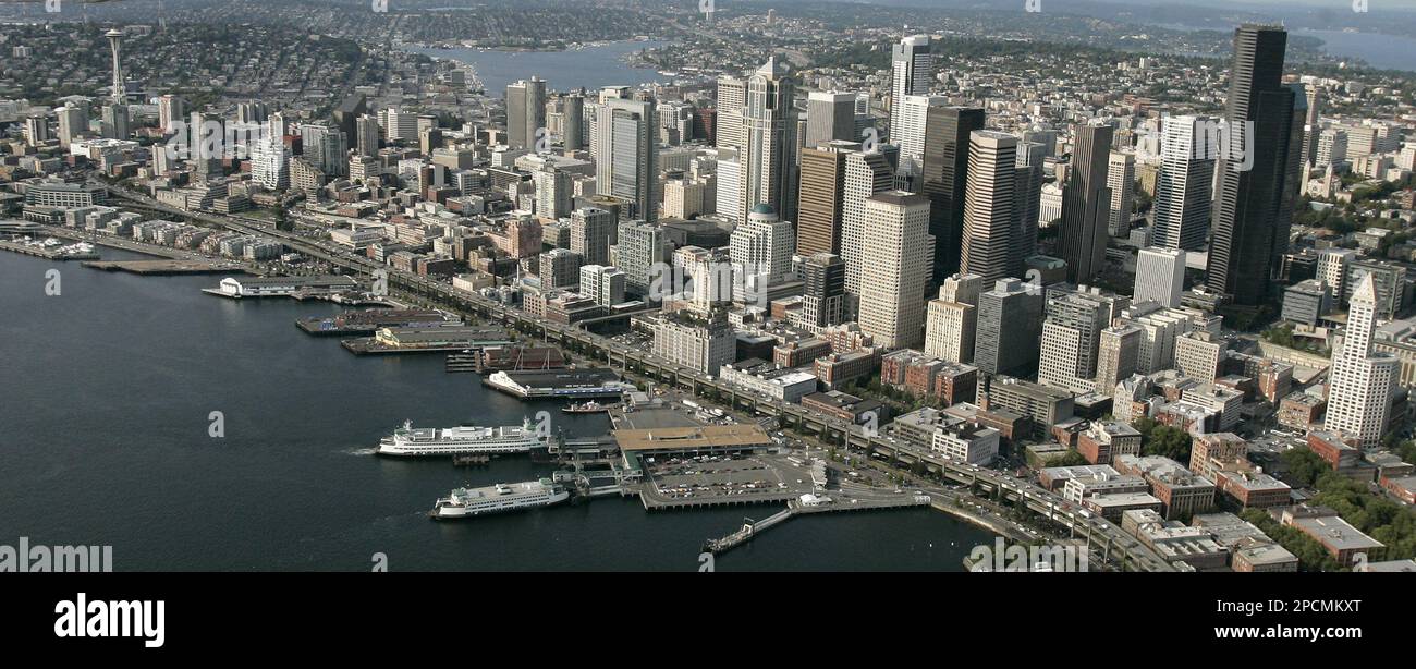 The Alaskan Way Viaduct, the raised two-level highway that runs along ...