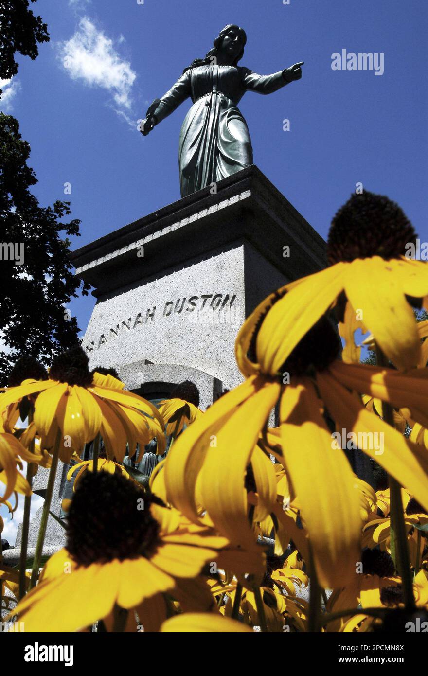 A statue of Hannah Dustin is pictured in Haverhill, Mass., Thursday ...