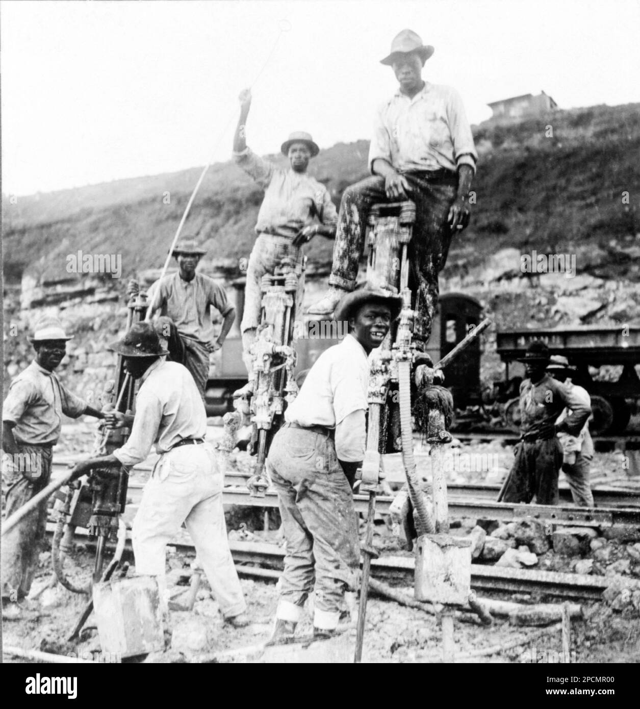 PANAMA : Upper Miraflores locks . Tripod drills at work , April , 1910 ...