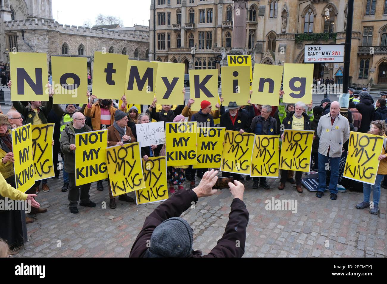 London, UK. 13th March, 2023. Pressure group Republic staged a yellow ...