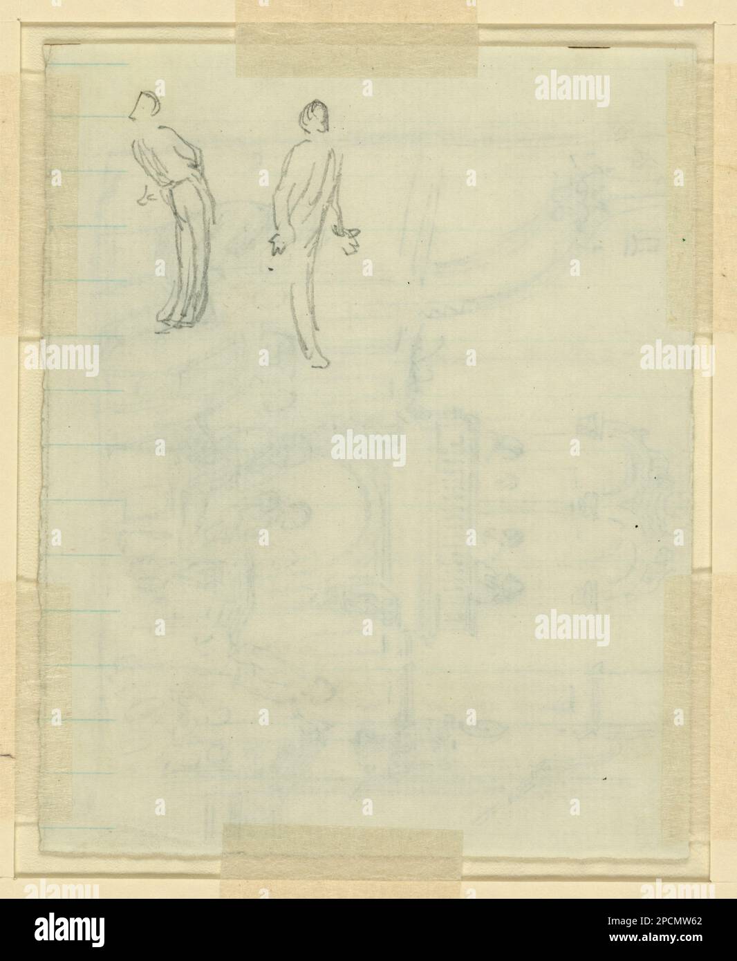 Interior of building, with seated figures. Morgan collection of Civil ...