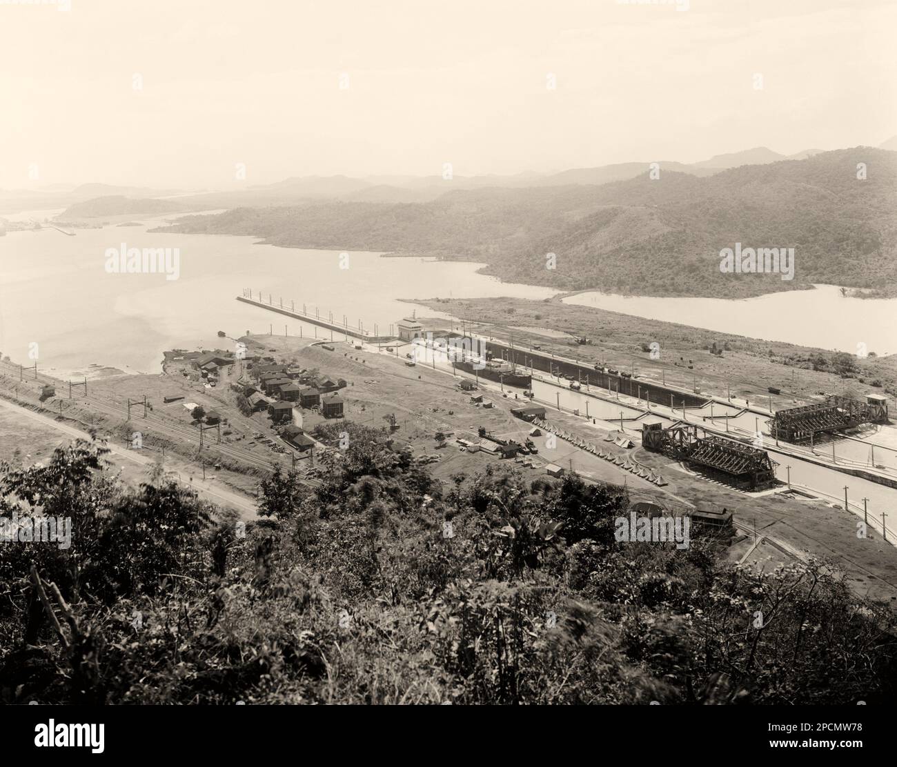 PANAMA : Pedro Miguel Locks, birdseye view, Panama Canal , 1913 ...
