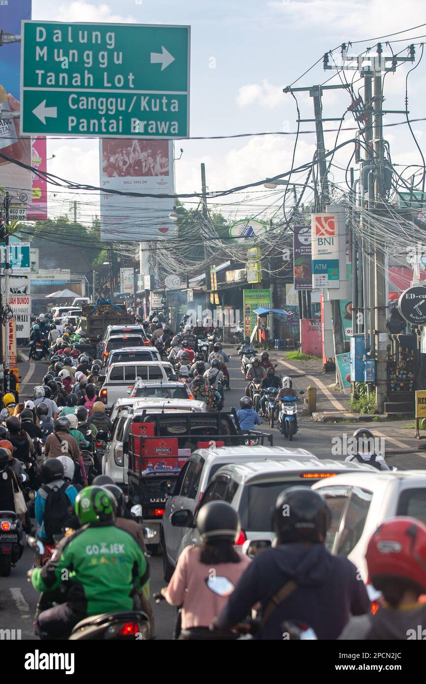 Canggu, Bali, Indonesia - March 7, 2023: Traffic on the roads in Bali ...