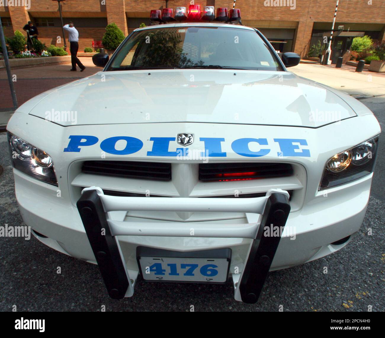 The new police cruiser, a 2006 Dodge Charger, is on display at New York ...