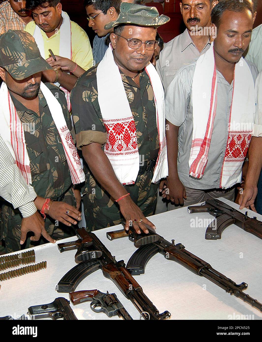Chairman of Bengali Tiger Force (BTF) Subhash Chandra Sarkar, center ...