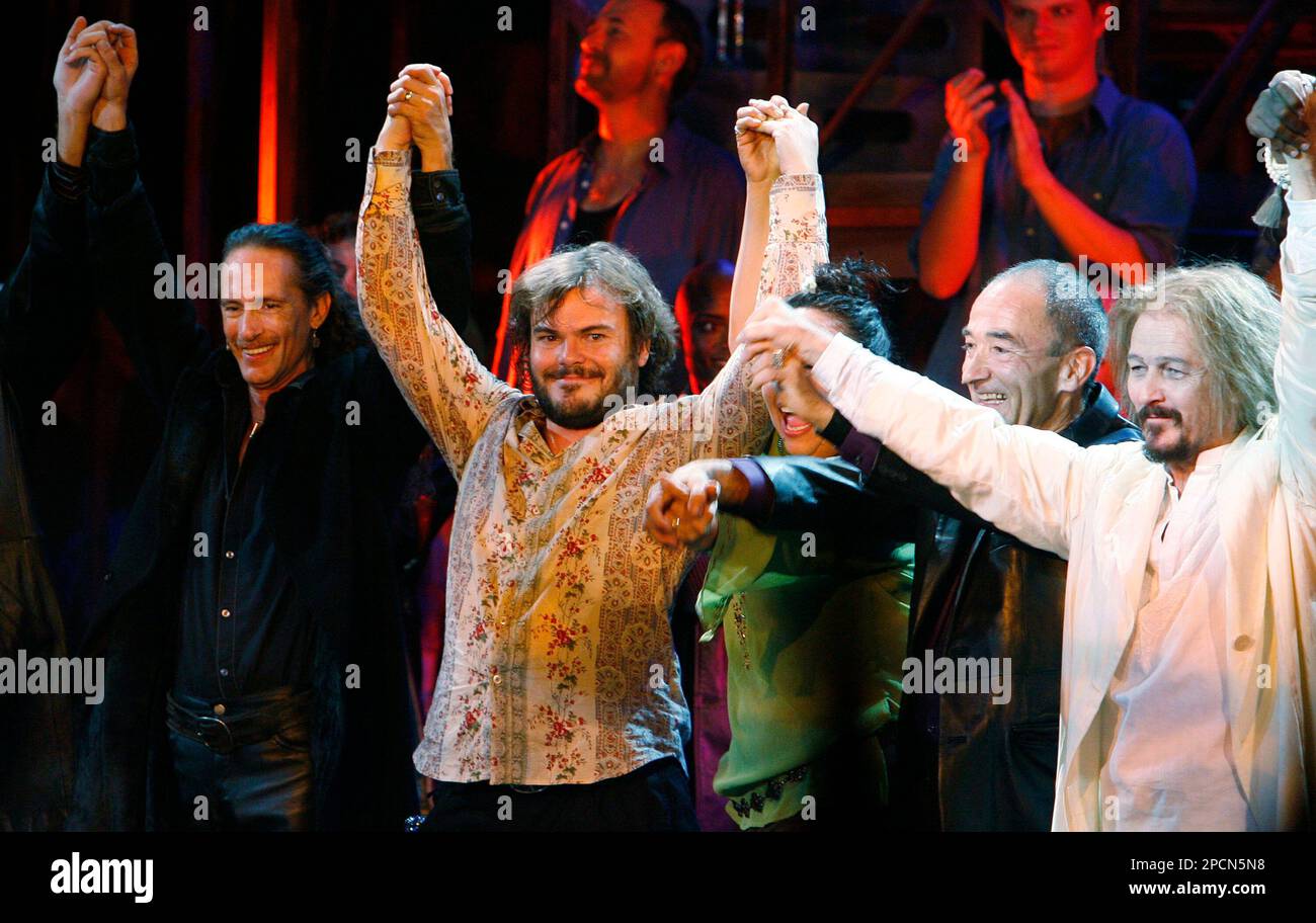 Actor Jack Black, center, takes a curtain call with other cast members ...
