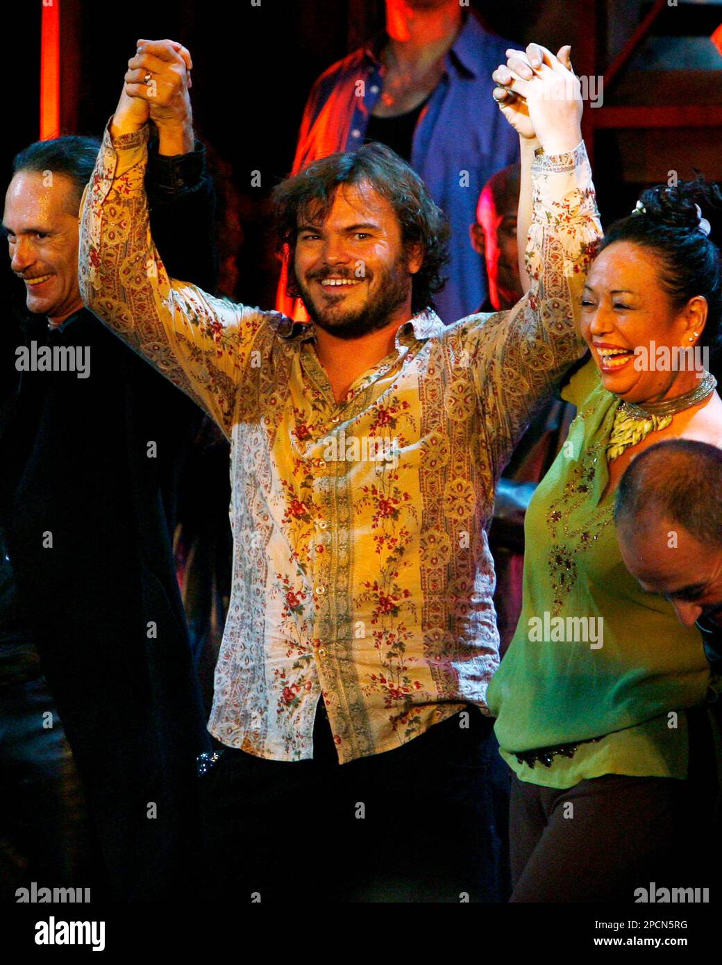 Actor Jack Black, center, takes a curtain call with other cast members ...