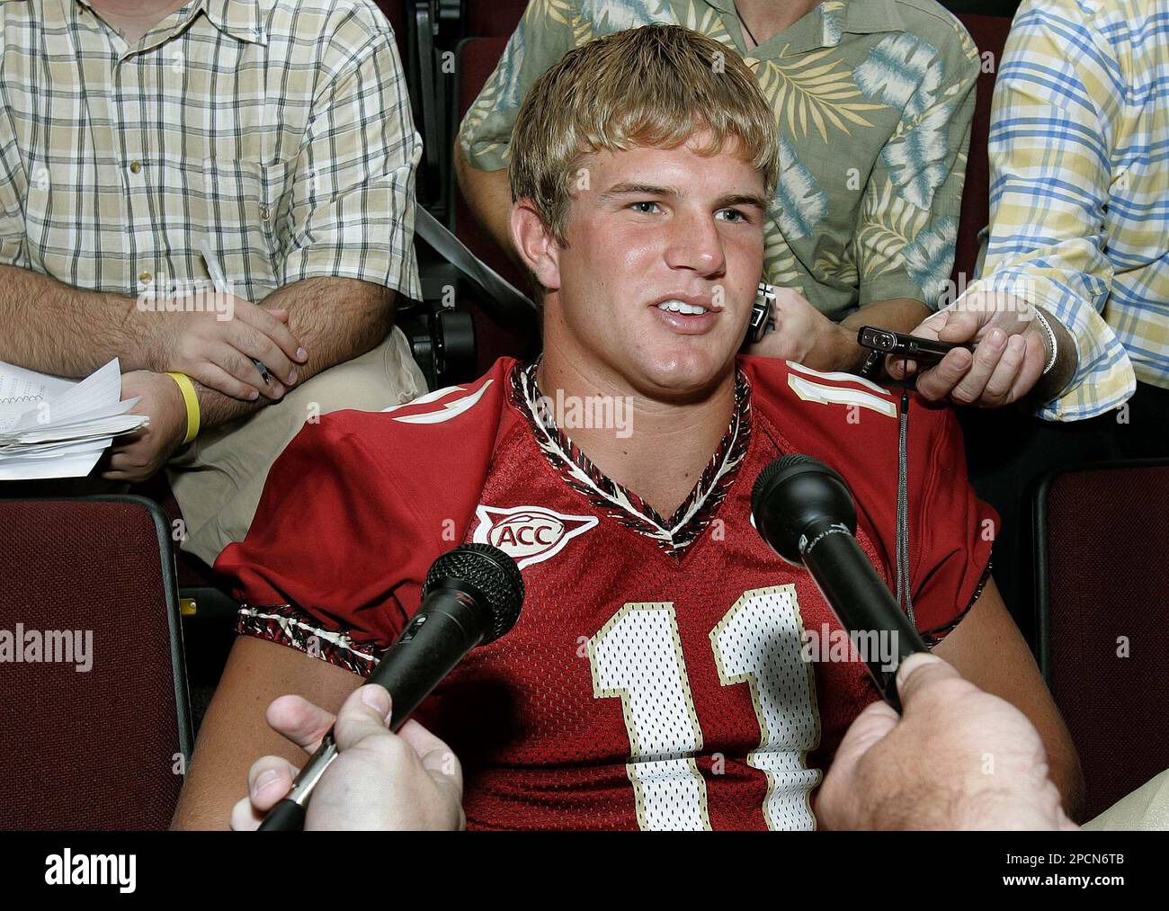 Florida State quarterback Drew Weatherford talks to the media during ...