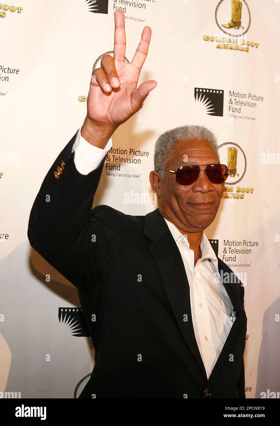 Actor Morgan Freeman poses for photographers at the Golden Boot Awards ...
